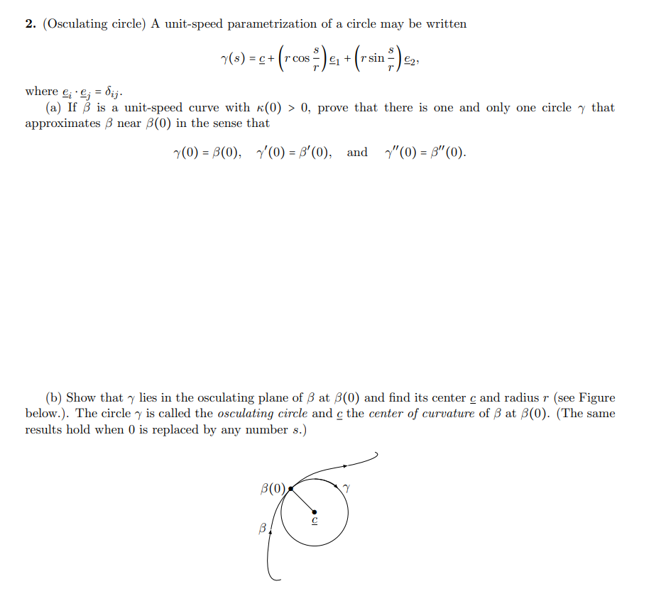 Solved 2 Osculating Circle A Unit Speed Parametrization