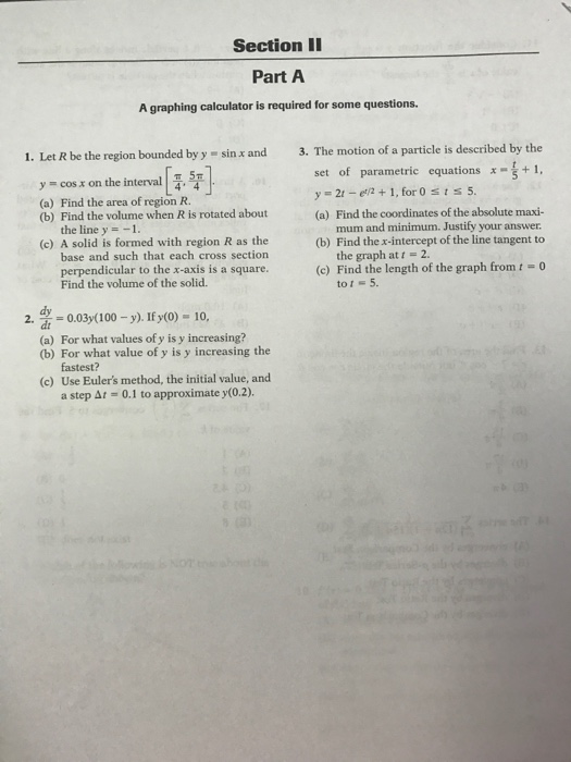 Solved Section II Part A Agraphing calculator is required | Chegg.com