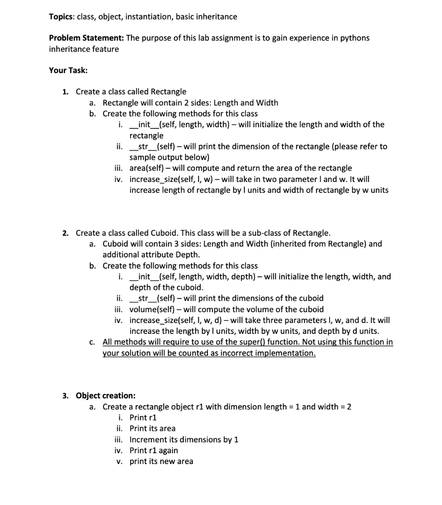 Solved 1. Create a class called Rectangle a. Rectangle will | Chegg.com