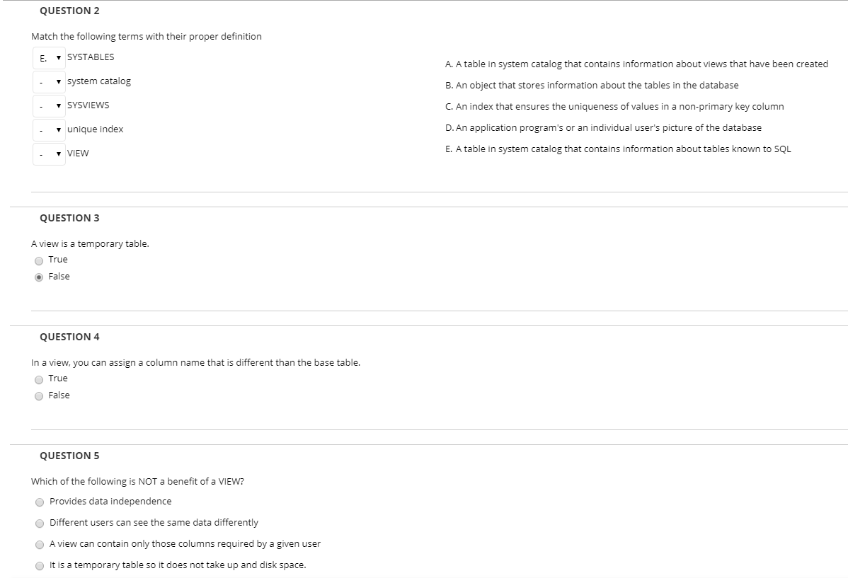 Solved QUESTION 2 Match the following terms with their | Chegg.com