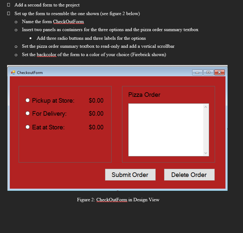 izza Order Form Start a new project and name it LAP 4 | Chegg.com