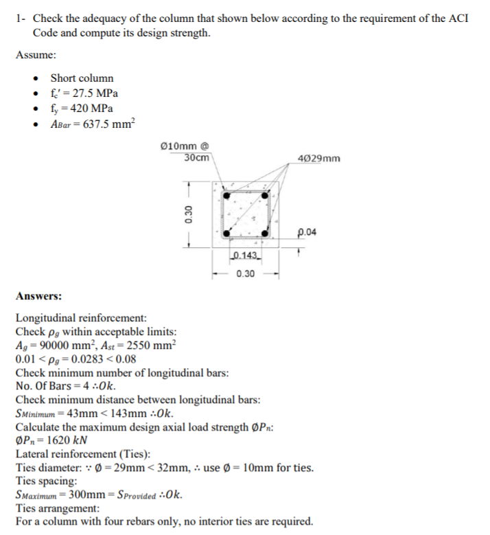 Solved 1. Check the adequacy of the column that shown below | Chegg.com
