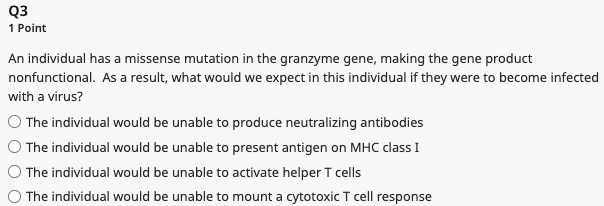 Solved An individual has a missense mutation in the granzyme | Chegg.com