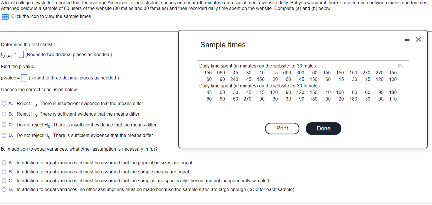 Solved Population A:n=16 S2=56.3 Population B: n=21 S2=34.8 | Chegg.com