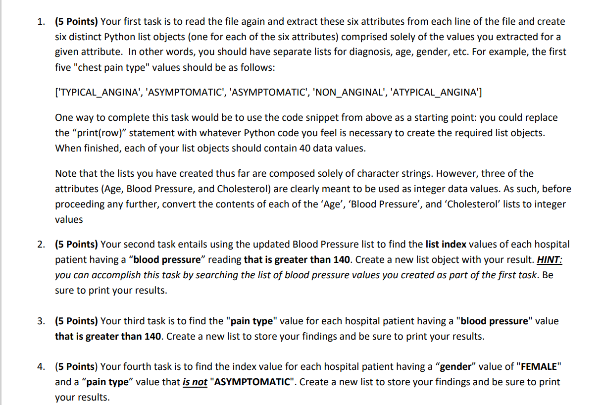 Solved (5 Points) Your fifth task is to find the index value | Chegg.com