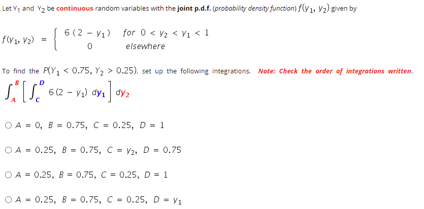 Solved Let Y4 and Y2 be continuous random variables with the | Chegg.com