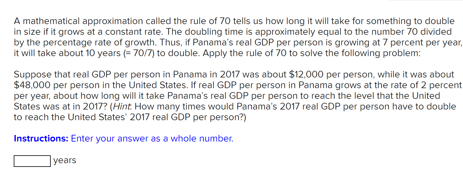 Solved A mathematical approximation called the rule of 70 | Chegg.com