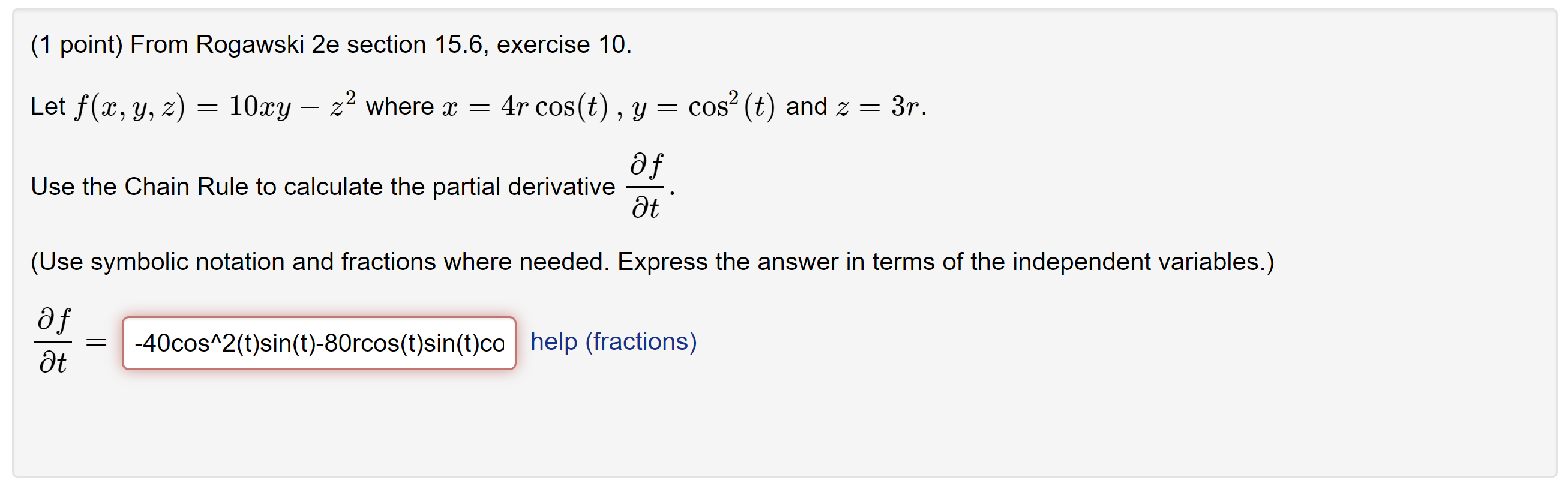 Solved (1 point) From Rogawski 2e section 15.6, exercise 10. | Chegg.com