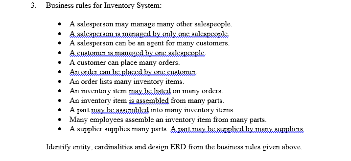 Solved 3. Business rules for Inventory System: . A | Chegg.com