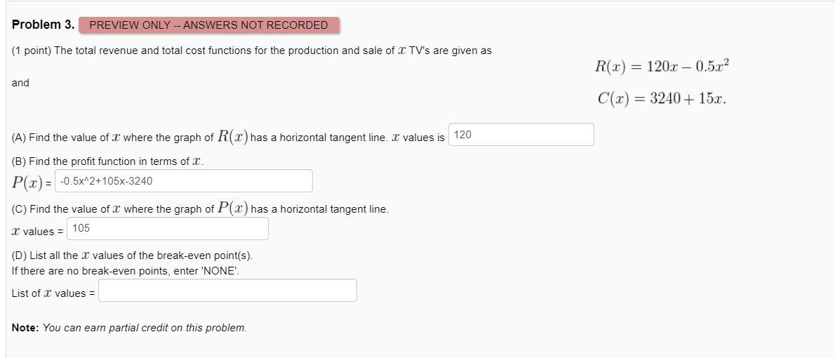 Solved Problem 3. PREVIEW ONLY -- ANSWERS NOT RECORDED (1 | Chegg.com