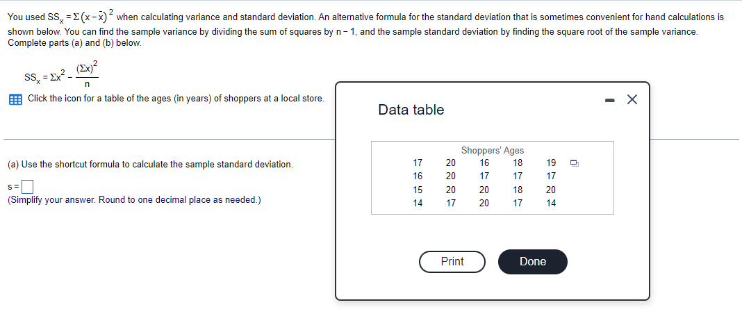Solved You used SSx=Σ(x−xˉ)2 when calculating variance and | Chegg.com