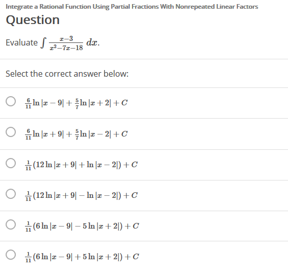Solved Integrate a Rational Function Using Partial Fractions | Chegg.com