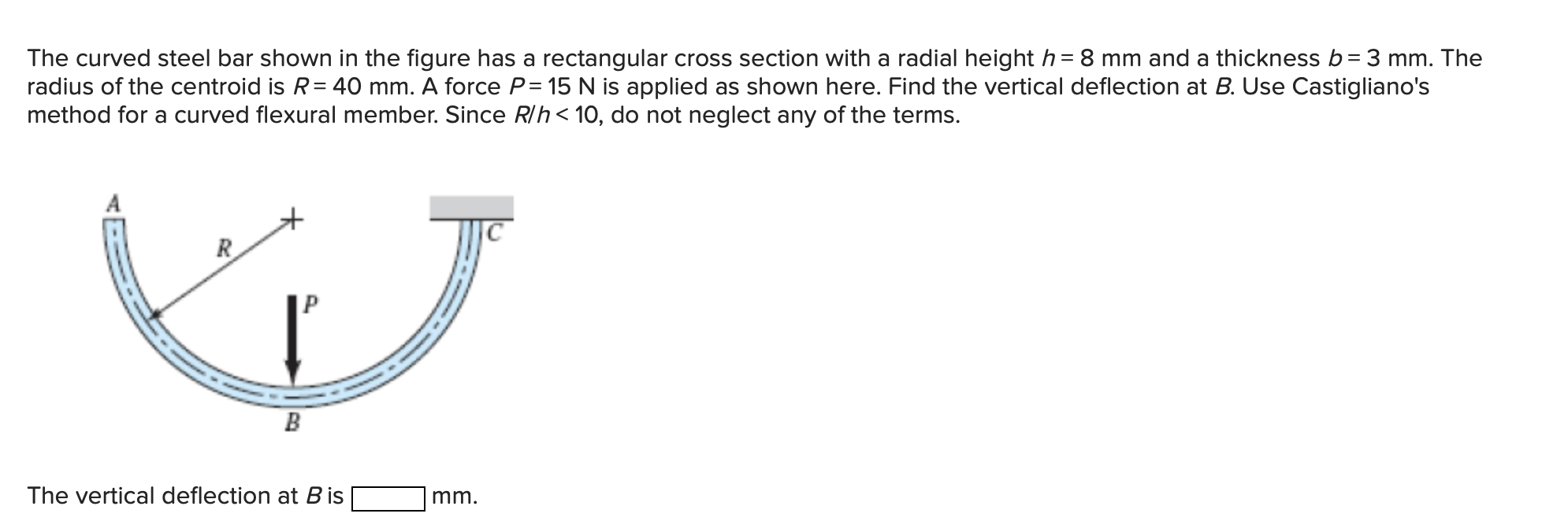 Solved The curved steel bar shown in the figure has a | Chegg.com