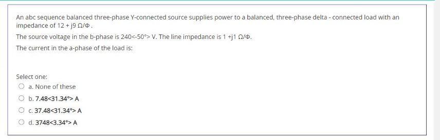 Solved An abc sequence balanced three-phase Y-connected | Chegg.com