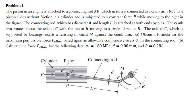 Solved Problem 1: Th e piston in an engin piston slides | Chegg.com