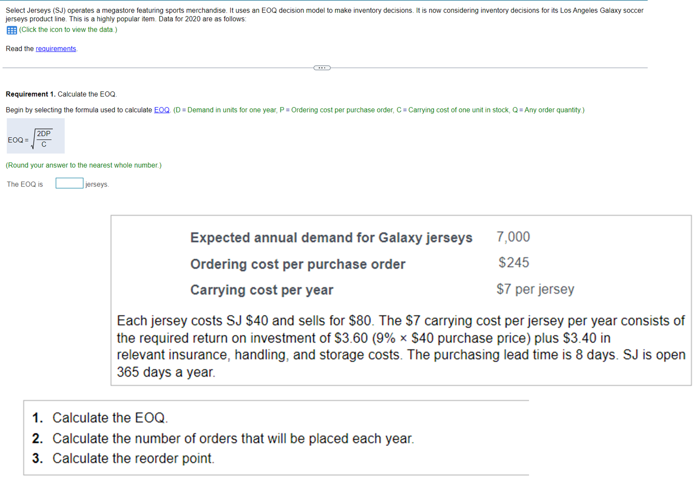 Calculate the EOQ.Calculate the number of orders that | Chegg.com