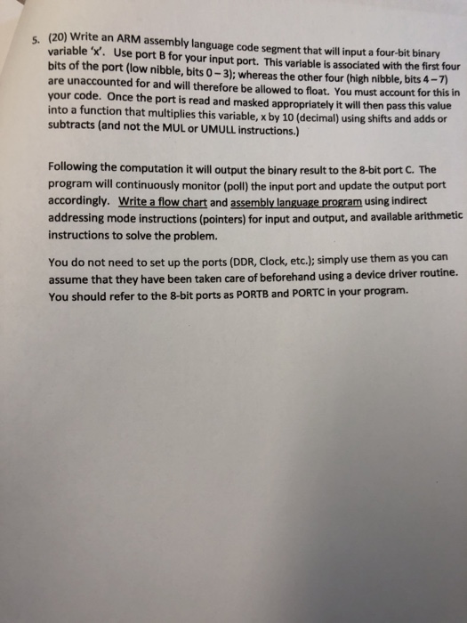 Solved 5. (20) Write an ARM assembly language code segment | Chegg.com