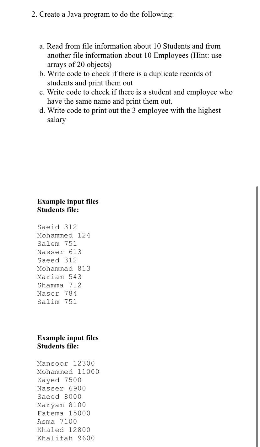 Solved 2 Create A Java Program To Do The Following A Read 
