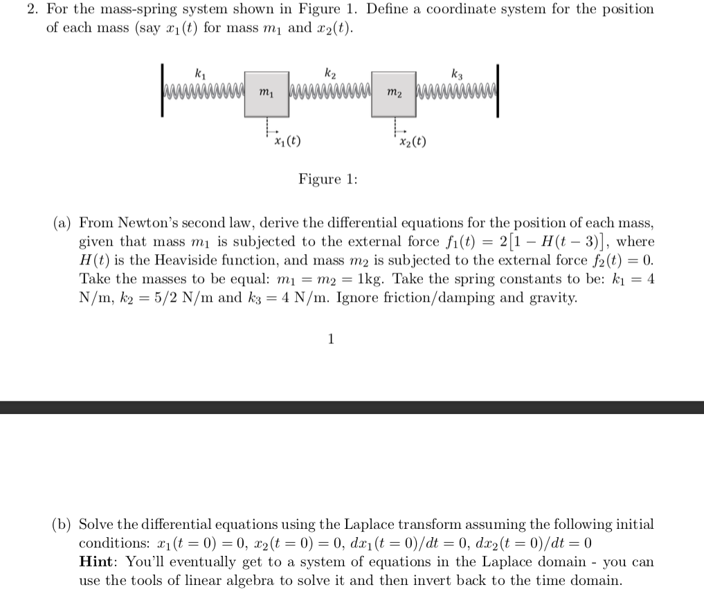 Solved 2. For the mass-spring system shown in Figure 1. | Chegg.com