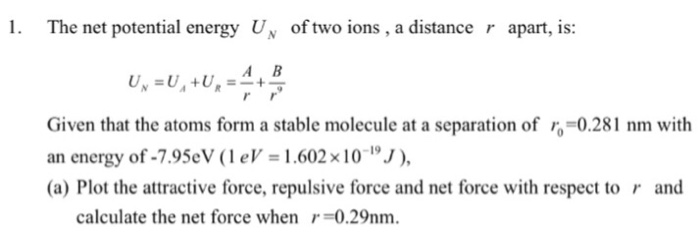Solved The net potential energy U_N of two ions, a distance | Chegg.com