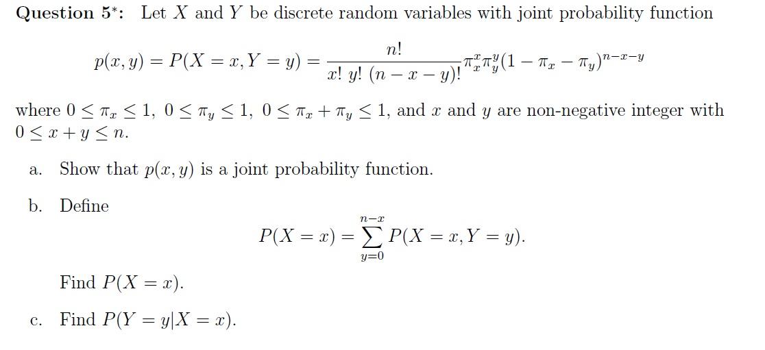Solved Question 5*: Let X and Y be discrete random variables | Chegg.com