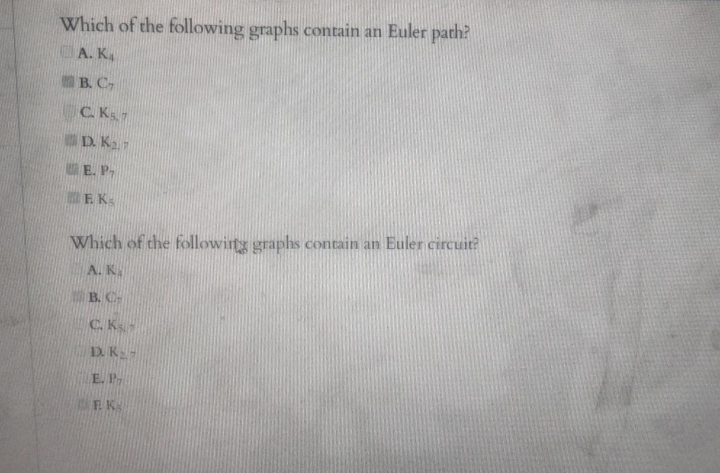 Solved Which of the following graphs contain an Euler path? | Chegg.com