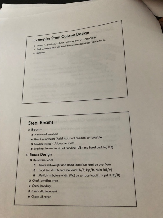 Example: Steel Column Design a Given a Findh A column | Chegg.com