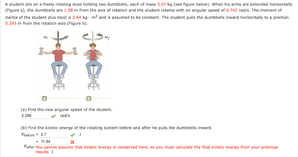 Solved A student sits on a freely rotating stool holding two | Chegg.com