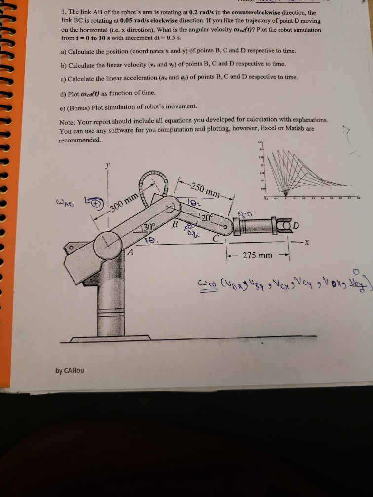Solved 1. The link AB of the robot's arm is rotating at 0.2 | Chegg.com
