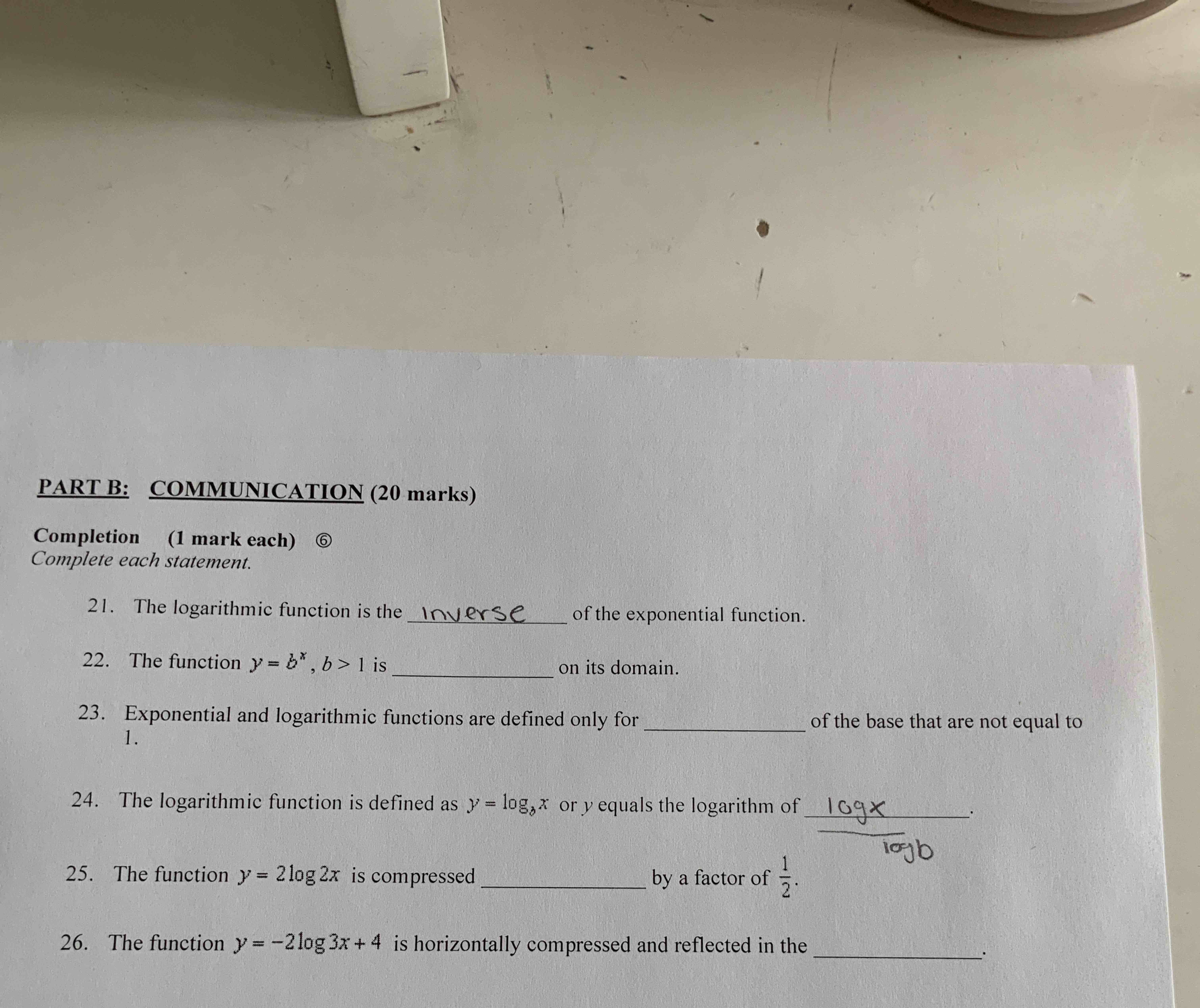 PART B: COMMUNICATION ( 20 ﻿marks)Completion (1 ﻿mark | Chegg.com