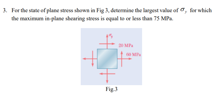 Solved 3. For the state of plane stress shown in Fig 3, | Chegg.com