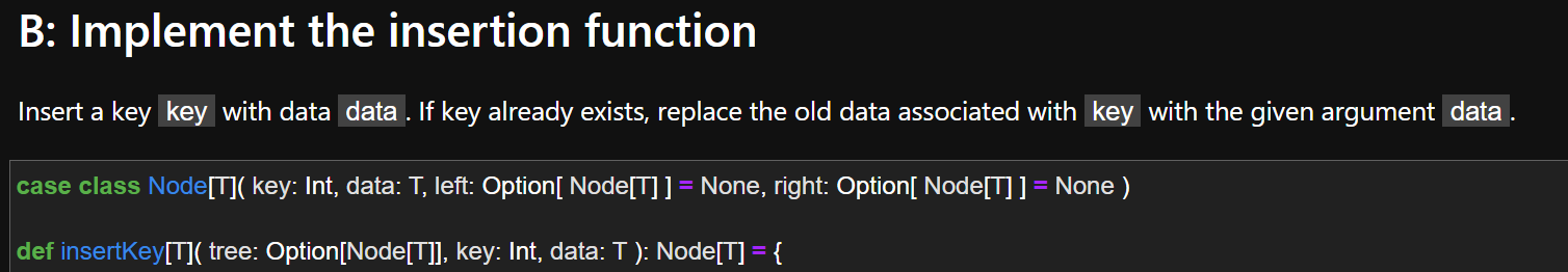 Solved B: Implement the insertion function Insert a key key | Chegg.com