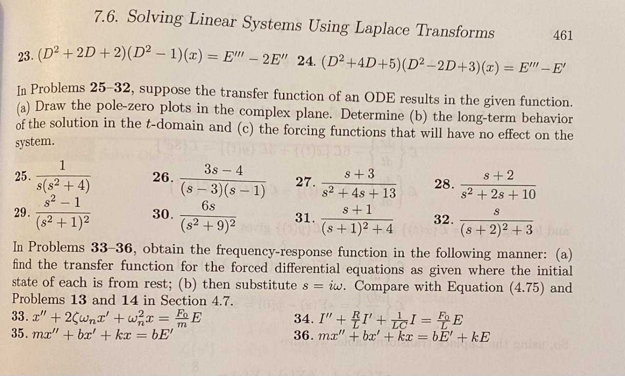 Solved 7.6. Solving Linear Systems Using Laplace Transforms | Chegg.com