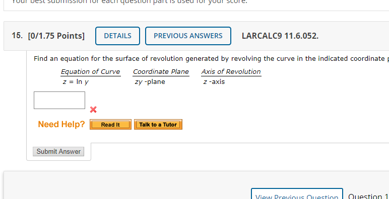 Solved Find an equation for the surface of revolution | Chegg.com
