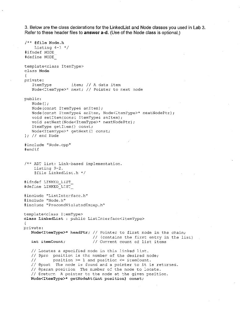3. Below are the class declarations for the Linked | Chegg.com