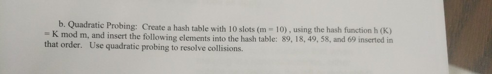 Solved b. Quadratic Probing: Create a hash table with 10 | Chegg.com