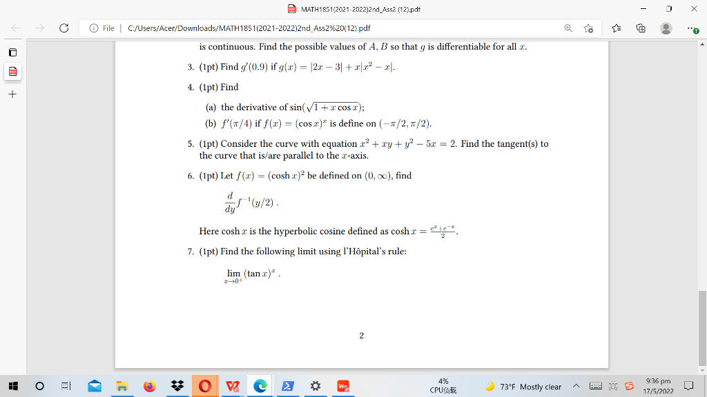 Solved MATH 1951(2021-2022)2nd Ass2 (12).pdf File + | Chegg.com