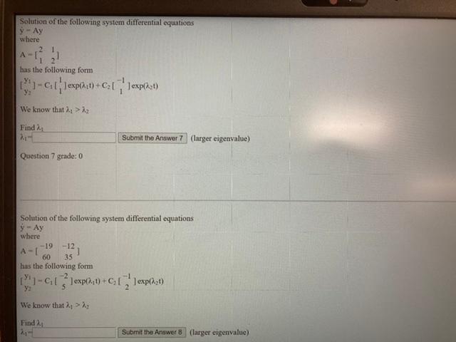 Solved Solution of the following system differential | Chegg.com