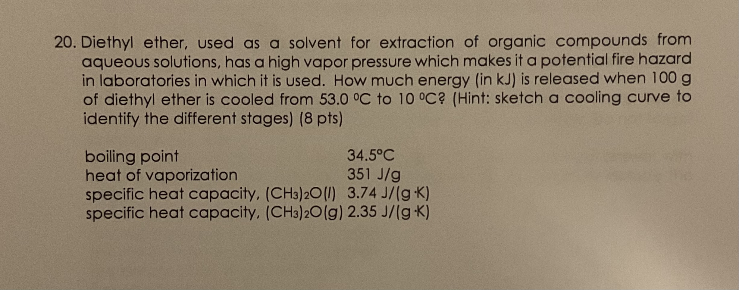 Solved 20. Diethyl ether, used as a solvent for extraction | Chegg.com