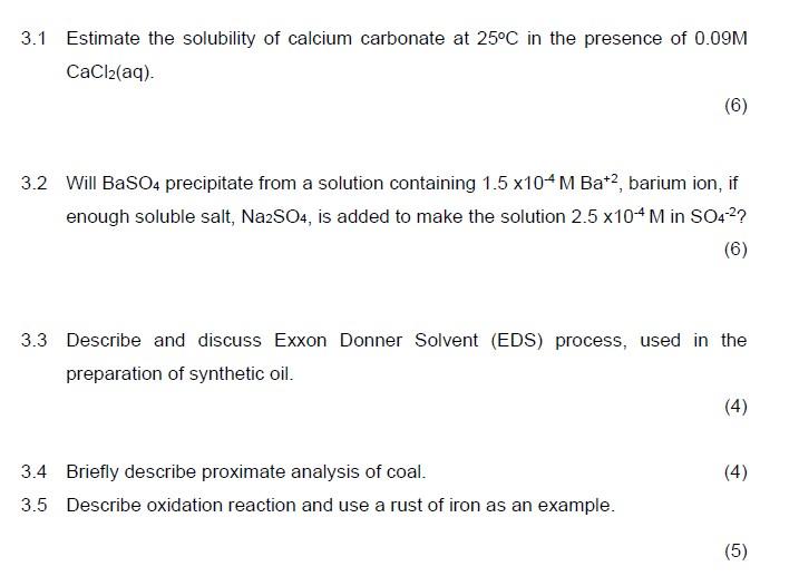 Solved 3.1 Estimate the solubility of calcium carbonate at | Chegg.com