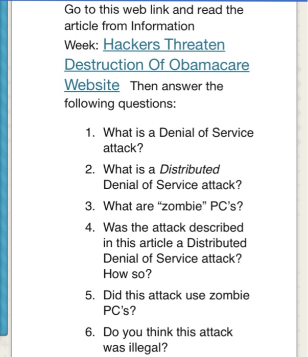 Solved What is a Denial of Service attack? What is a | Chegg.com