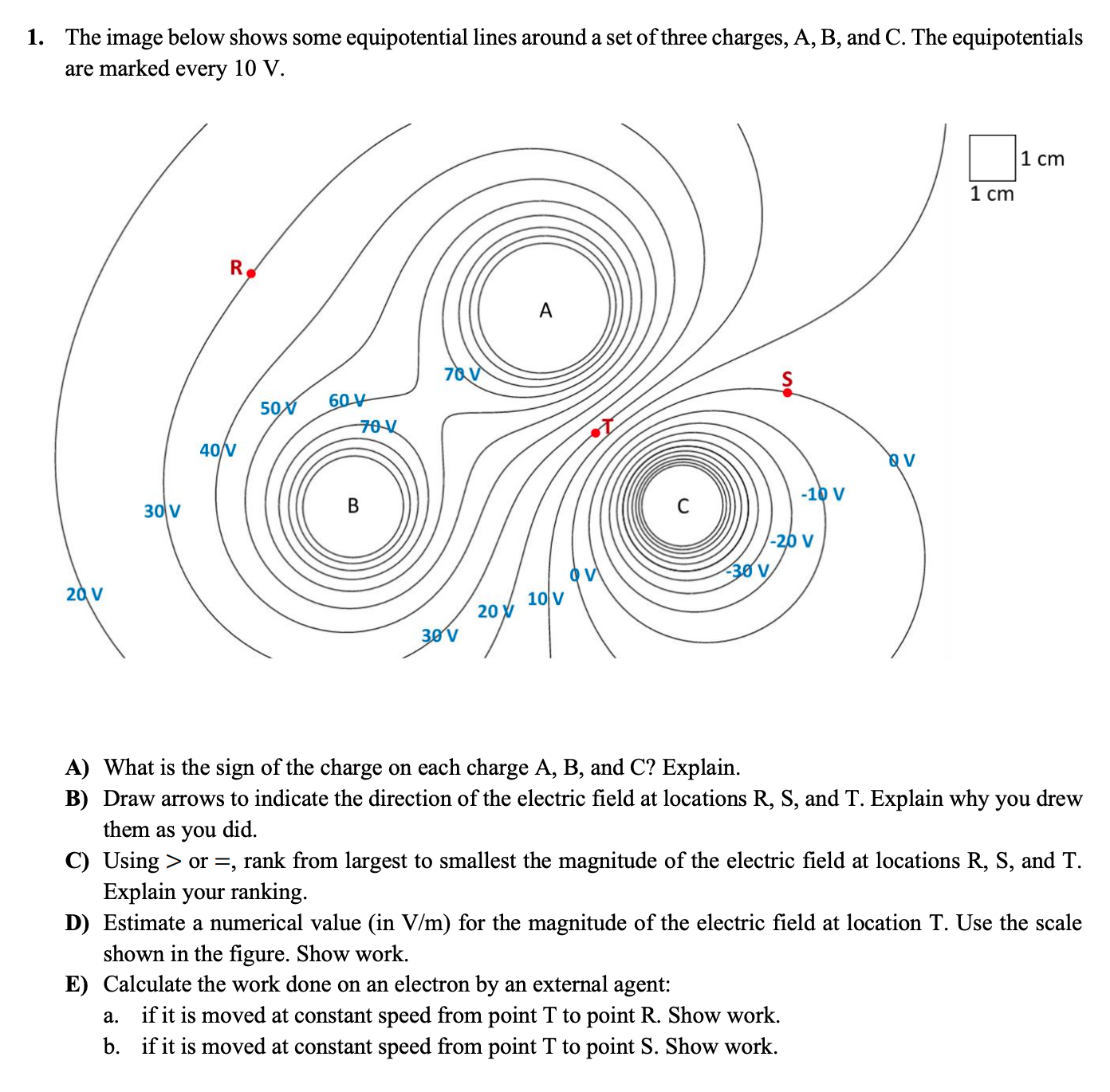 The image below shows some equipotential lines around | Chegg.com