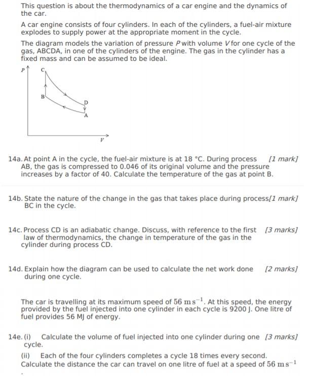 Solved This question is about the thermodynamics of a car | Chegg.com