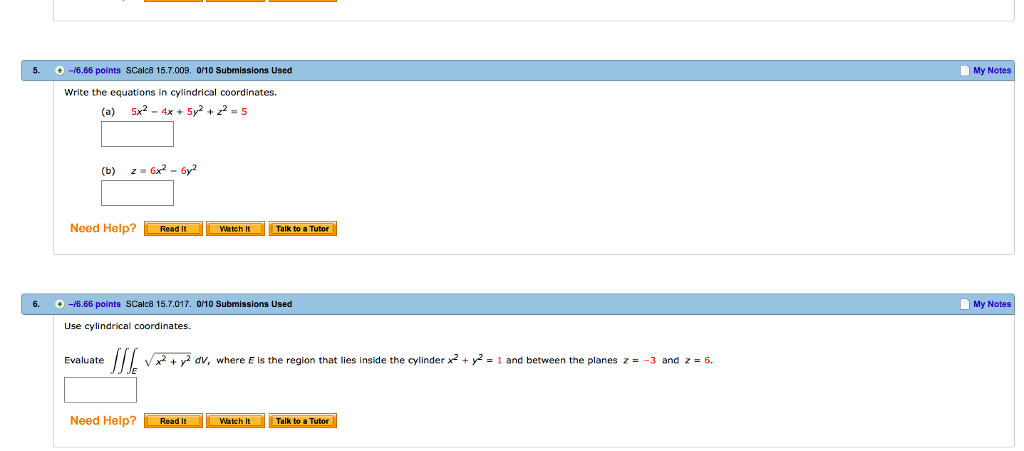 Solved 0-16.66 points S My Notes 5. + Calc8 16.7,009, 010 | Chegg.com