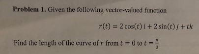 Solved Problem 1. Given the following vector-valued function | Chegg.com