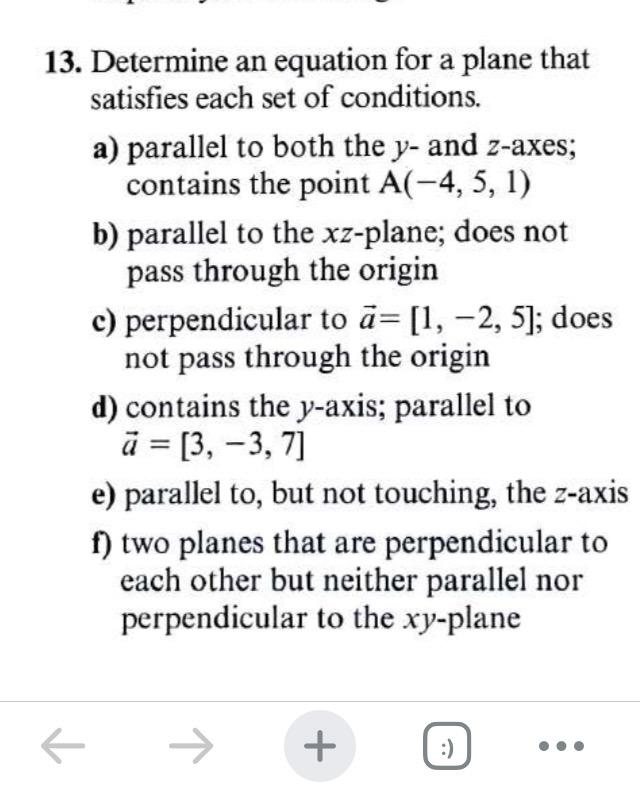 Solved 13. Determine an equation for a plane that satisfies | Chegg.com