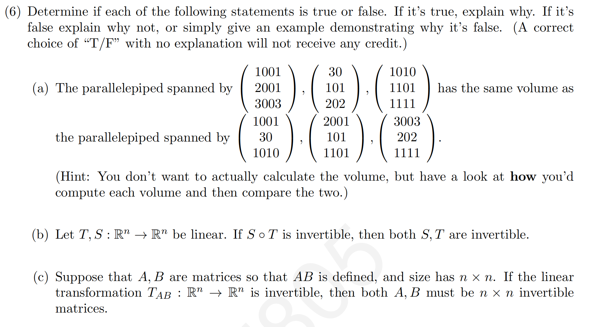Solved Determine if each of the following statements is true | Chegg.com