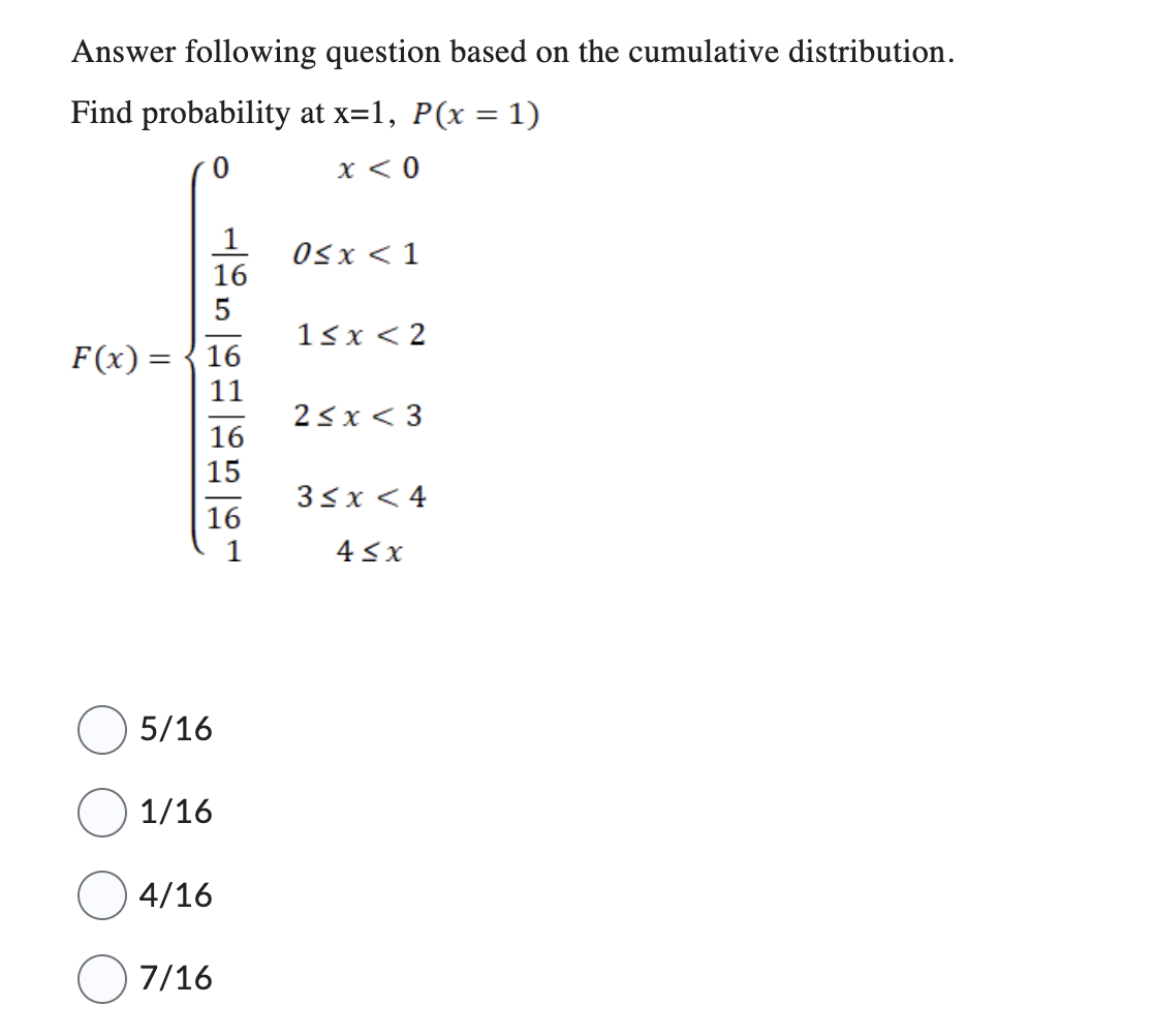 Solved Answer following question based on the cumulative | Chegg.com
