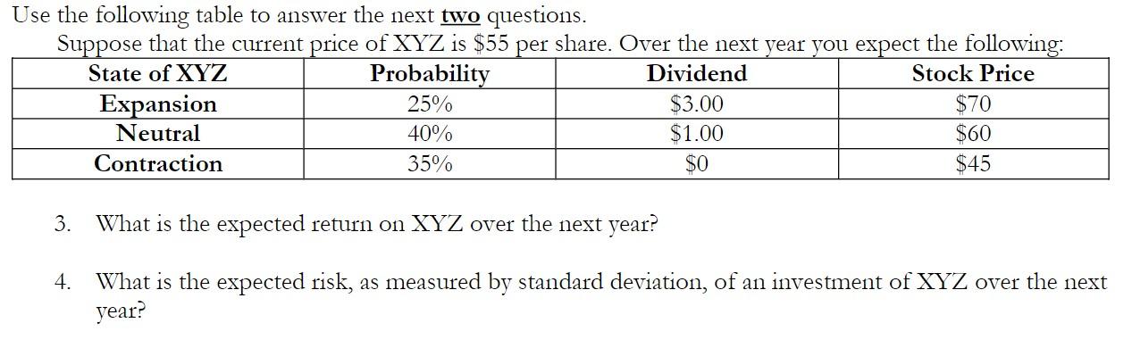 Solved Use the following table to answer the next two | Chegg.com