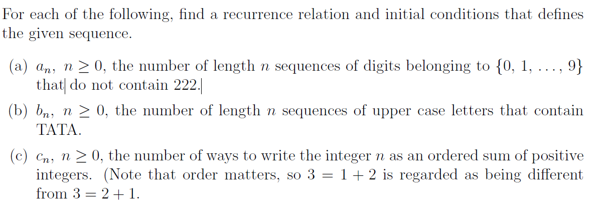 Solved For each of the following, find a recurrence relation | Chegg.com